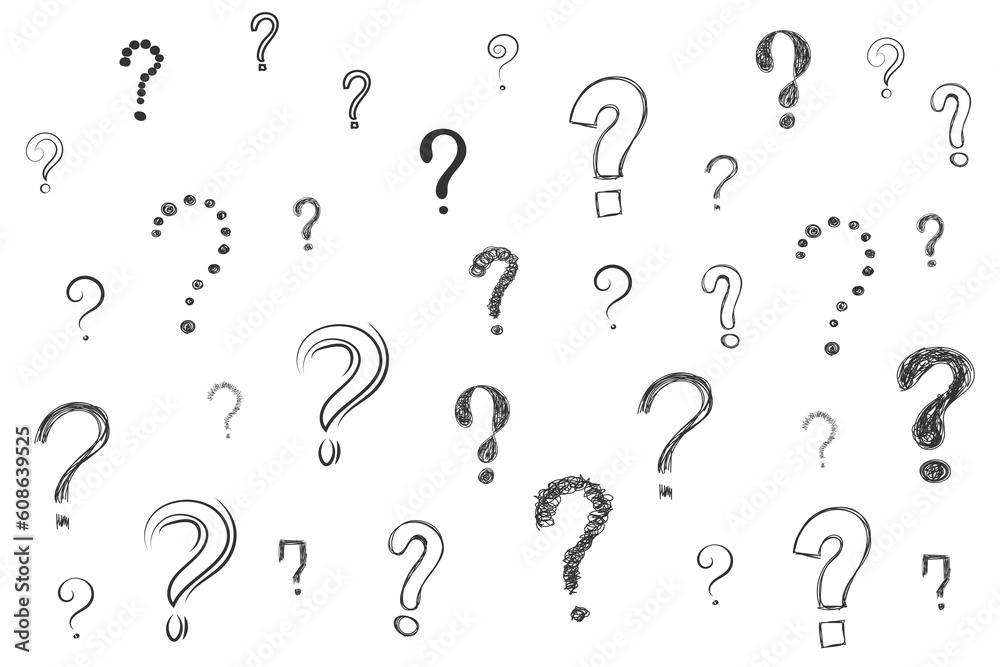 Question mark. Hand drawn signs interrogation, scribble symbols ...