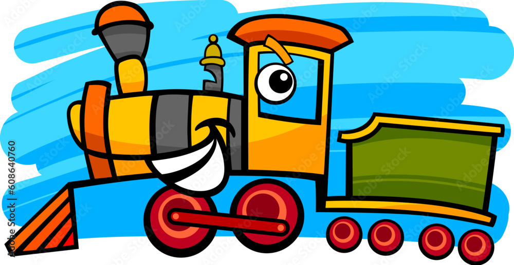 cartoon illustration of cute steam engine locomotive or train character ...
