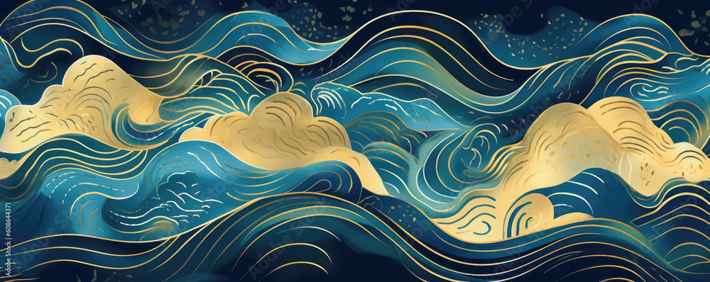 Ocean waves illustration with greek mythology feel design with Japanese ...