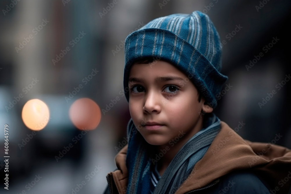 AI generated portrait of candid authentic fright muslim little boy at ...