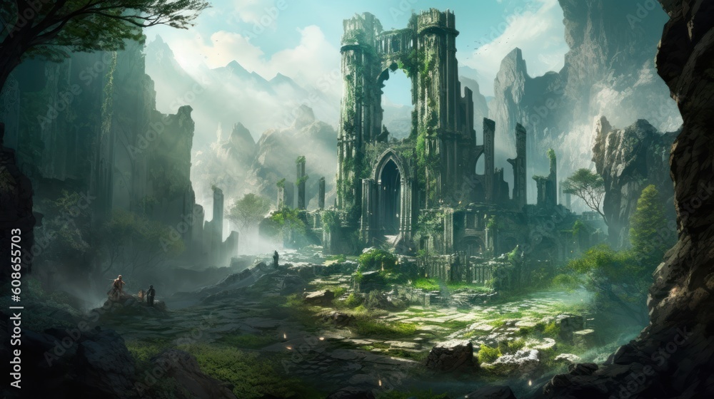 Old Ruins Game Art Wallpaper Background Stock Illustration | Adobe Stock