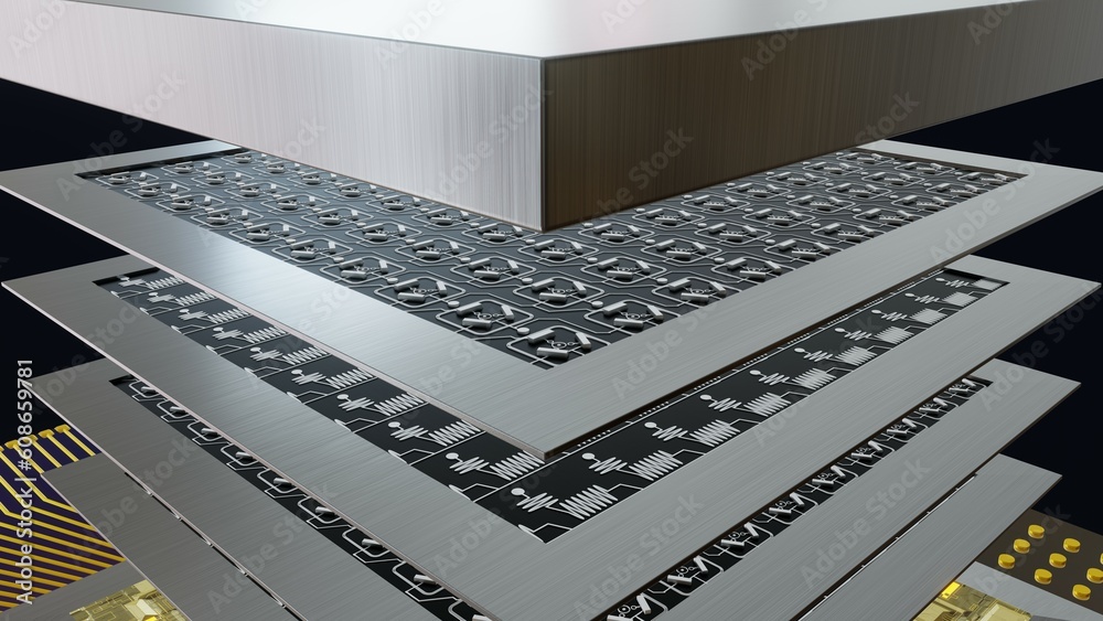 Quantum processor close up view concept with quantum qubits circuit ... Quantum processor close up view concept with quantum qubits circuit ...