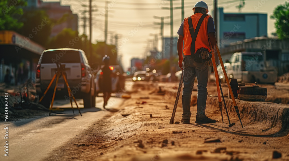 Generative AI Surveyor builder site engineer with theodolite total ...