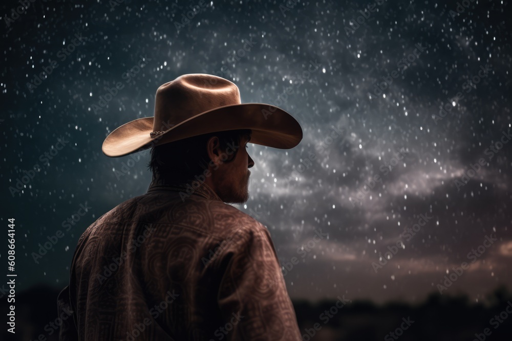 Cowboy star gazing at night sky, created using generative ai technology ...