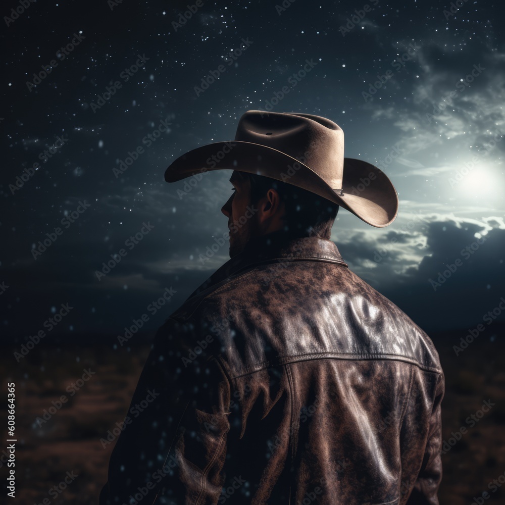 Cowboy star gazing at night sky, created using generative ai technology ...