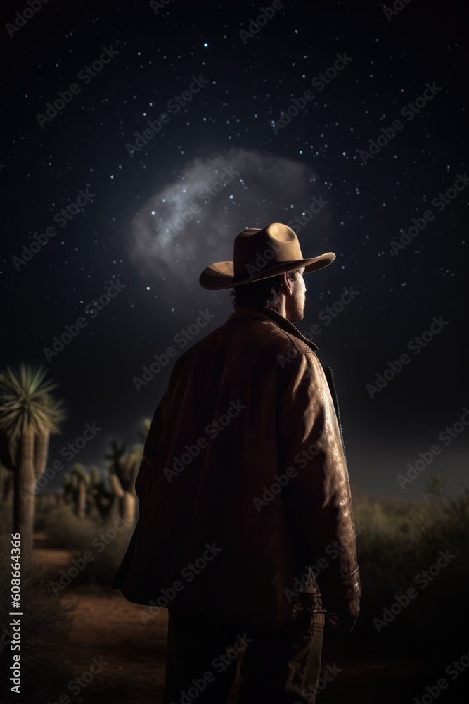 Cowboy star gazing at night sky, created using generative ai technology ...