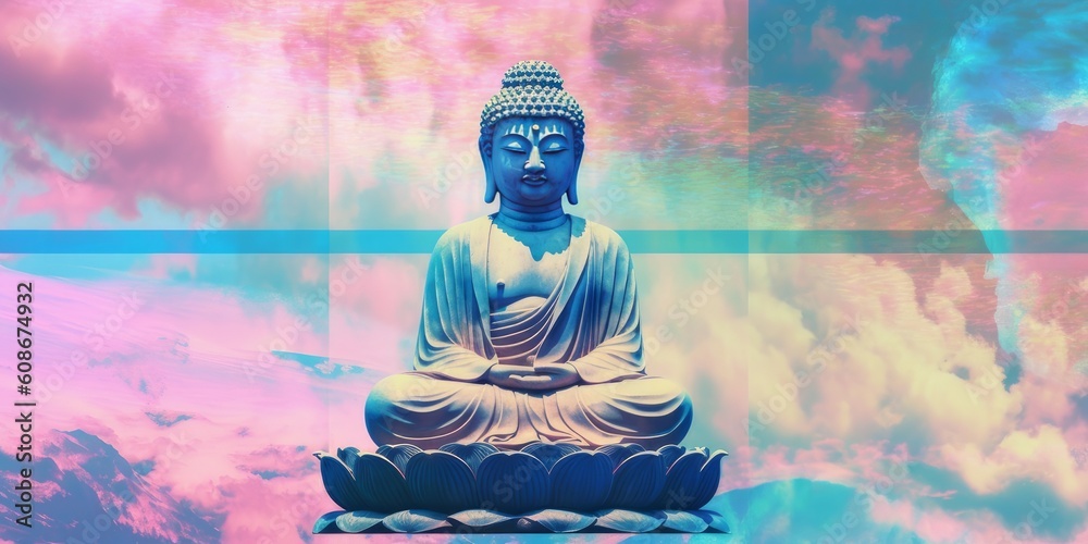 Buddha on pastel colourful background. Meditating Buddha Statue ...