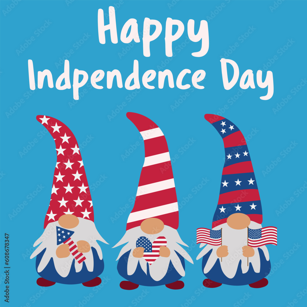 Happy Independence day Fourth Of July Gnomes holding American flag ...