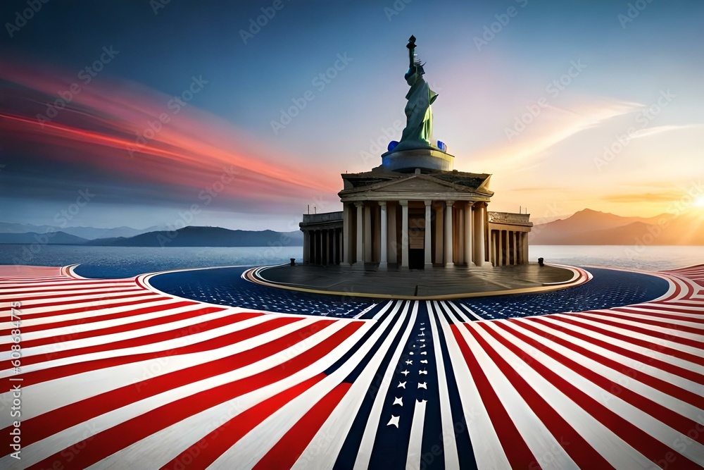 statue of liberty with flag Stock Illustration | Adobe Stock