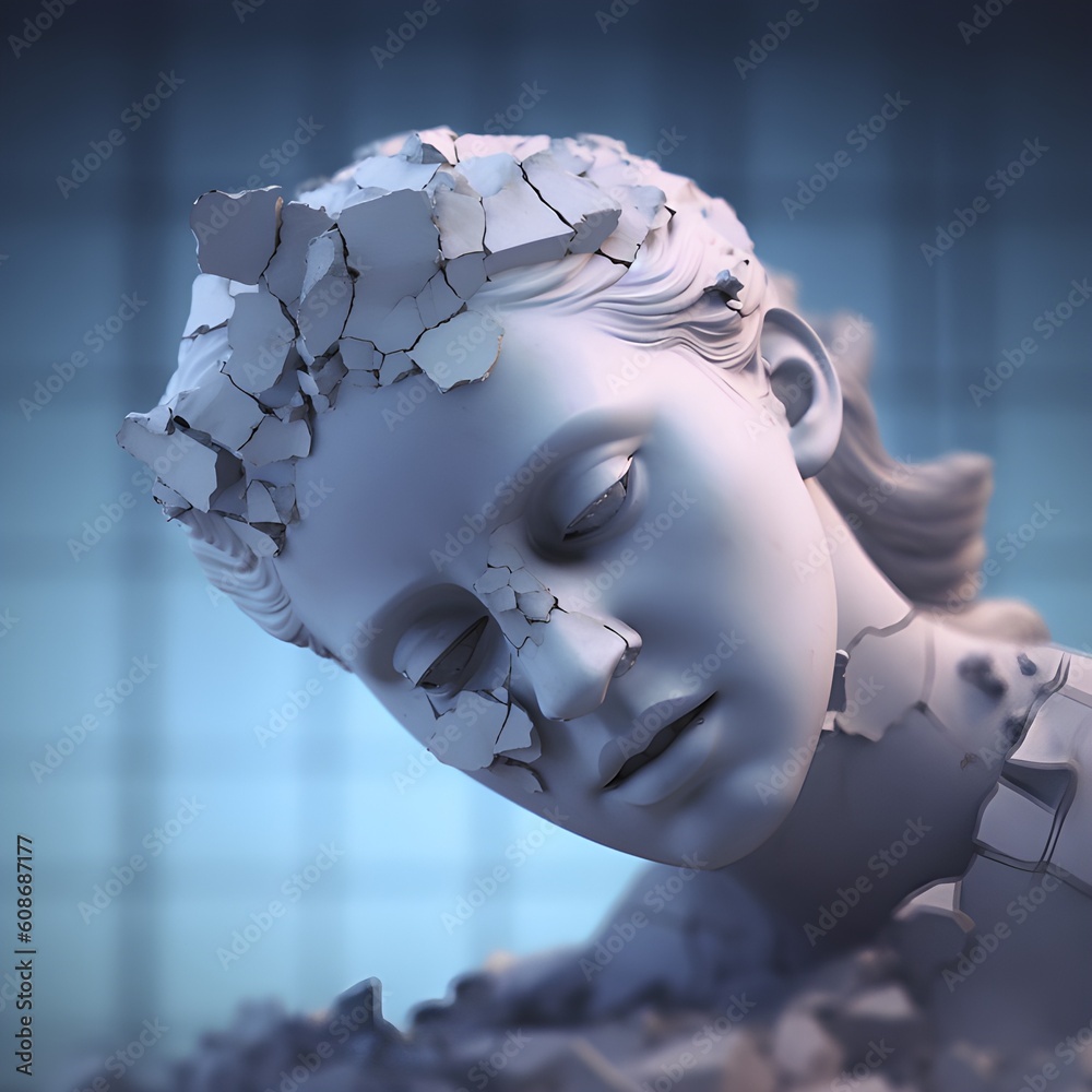 Broken ancient greek statue woman head falling in pieces., cracking ...