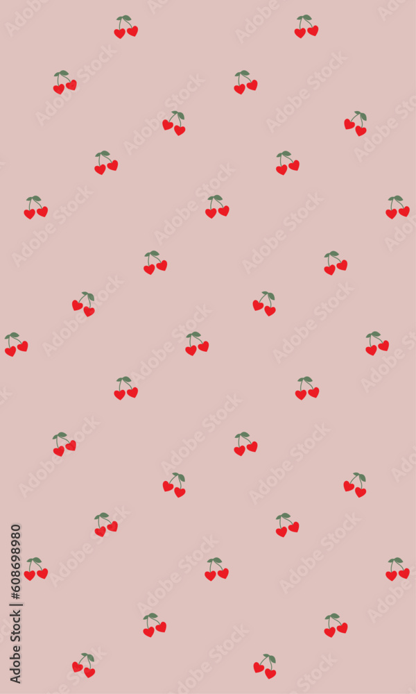 Cherry Red Heart Pattern Red Seamless Cherry Cherry Pink Backgrounds Cherry Wallpaper Love