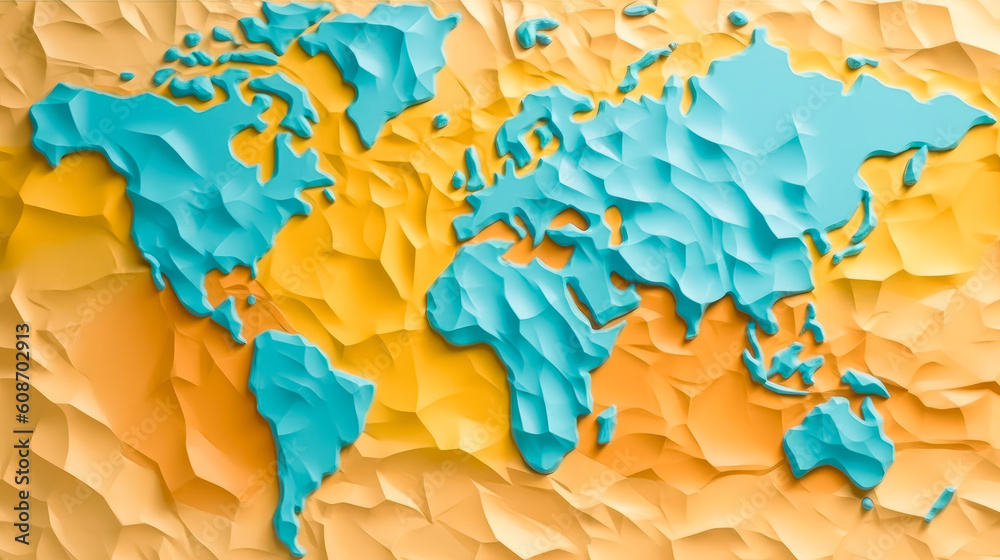 Global political map of the world, in the style of bright color ...