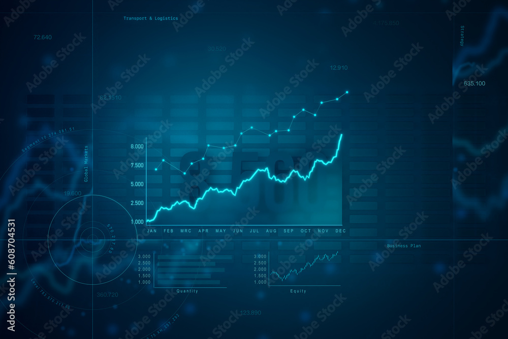 Chart, graph moving up. Positive chart in blue, rising line. Business ...