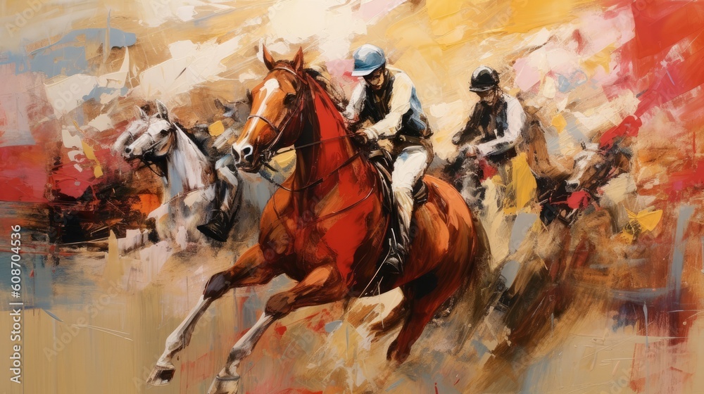 Cup Day at the Races, Horses racing at Melbourne Cup Day, Abstract Art ...