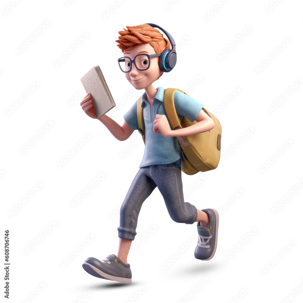 A male student cartoon character who is happy when going to school ...