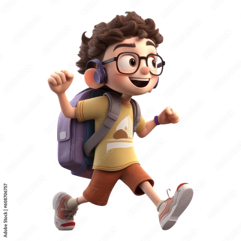 A male student cartoon character who is happy when going to school ...