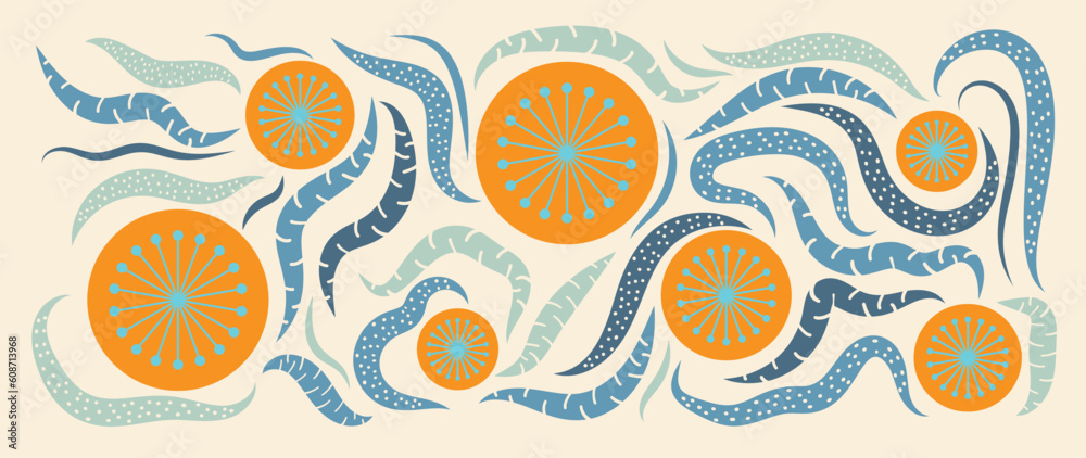 Abstract botanical art background vector. Natural hand drawn pattern ...