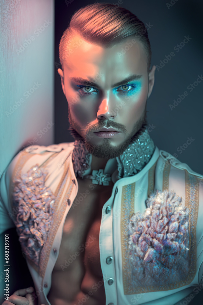 Fantasy portrait of a young man with fancy clothes and trendy hairstyle ...