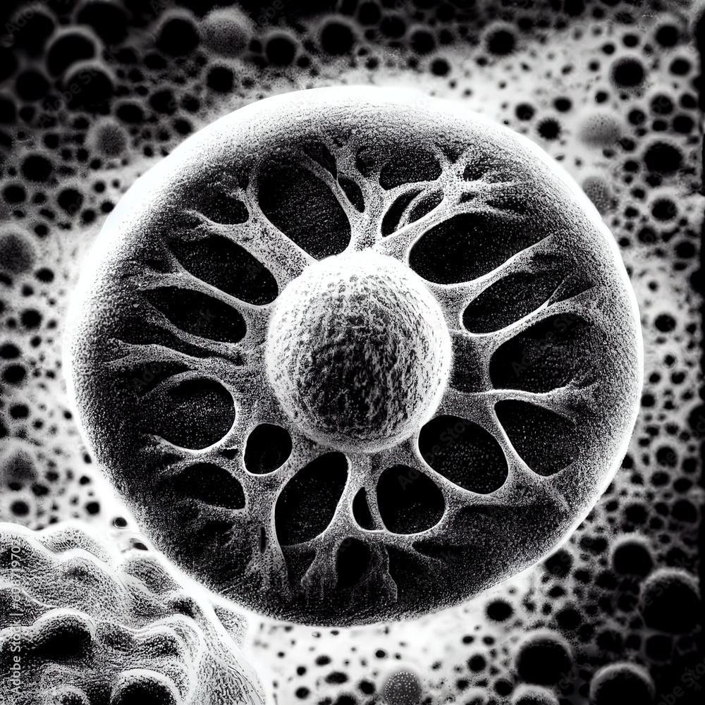 Mutation of cells under electron microscope. Life creation or cancer ...