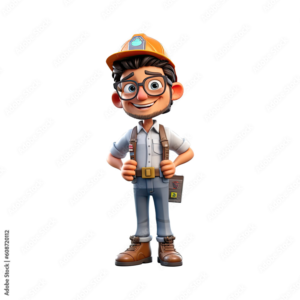 3D cartoon engineer on transparent background. Generative AI Stock ...