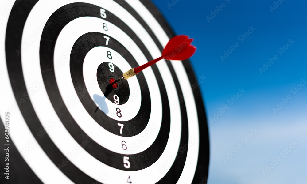 Close-up shots and spot focus . The red arrow hits the target in the ...