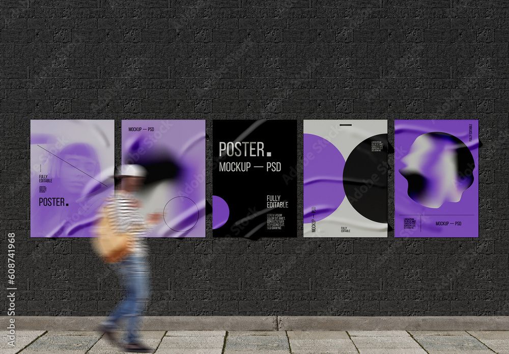 Street Glued Posters Mockup Stock Template | Adobe Stock