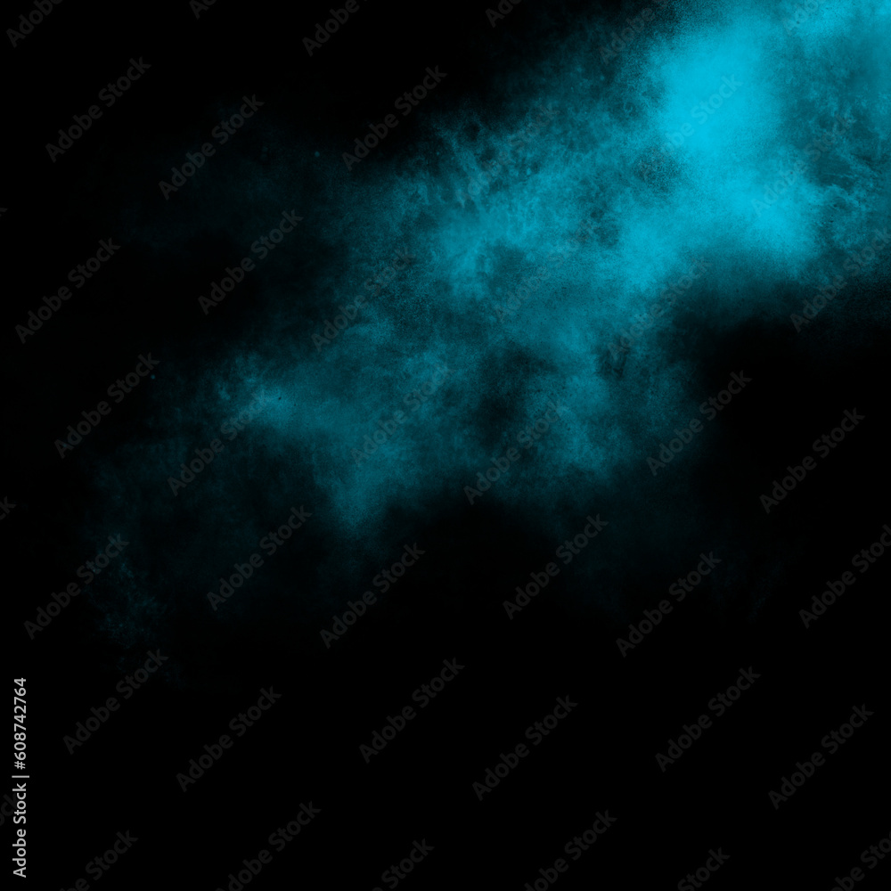 Turquoise color powder explosion isolated on black background. Royalty ...