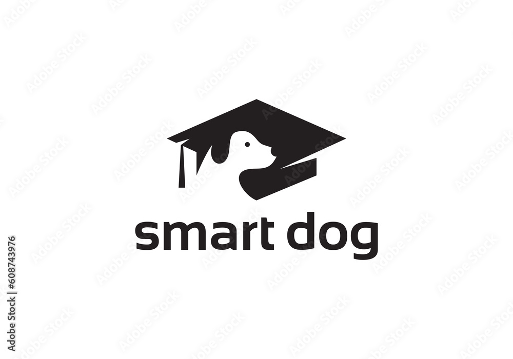 graduation cap with dog, pet smart logo design inspiration Stock Vector ...