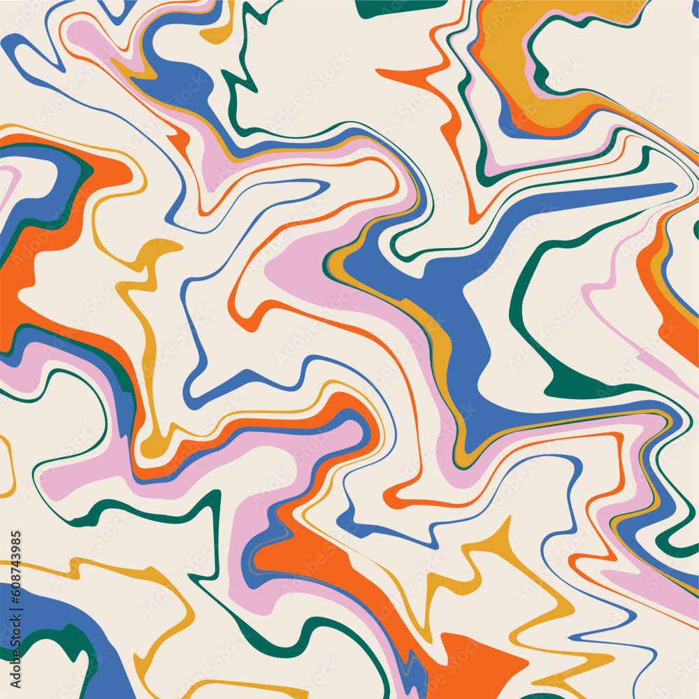 Colorful abstract psychedelic waves background. Cool groovy square ...