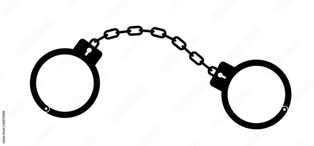 Closed jail cuffs. Cartoon handcuffs. Vector handcuff, manacles or ...