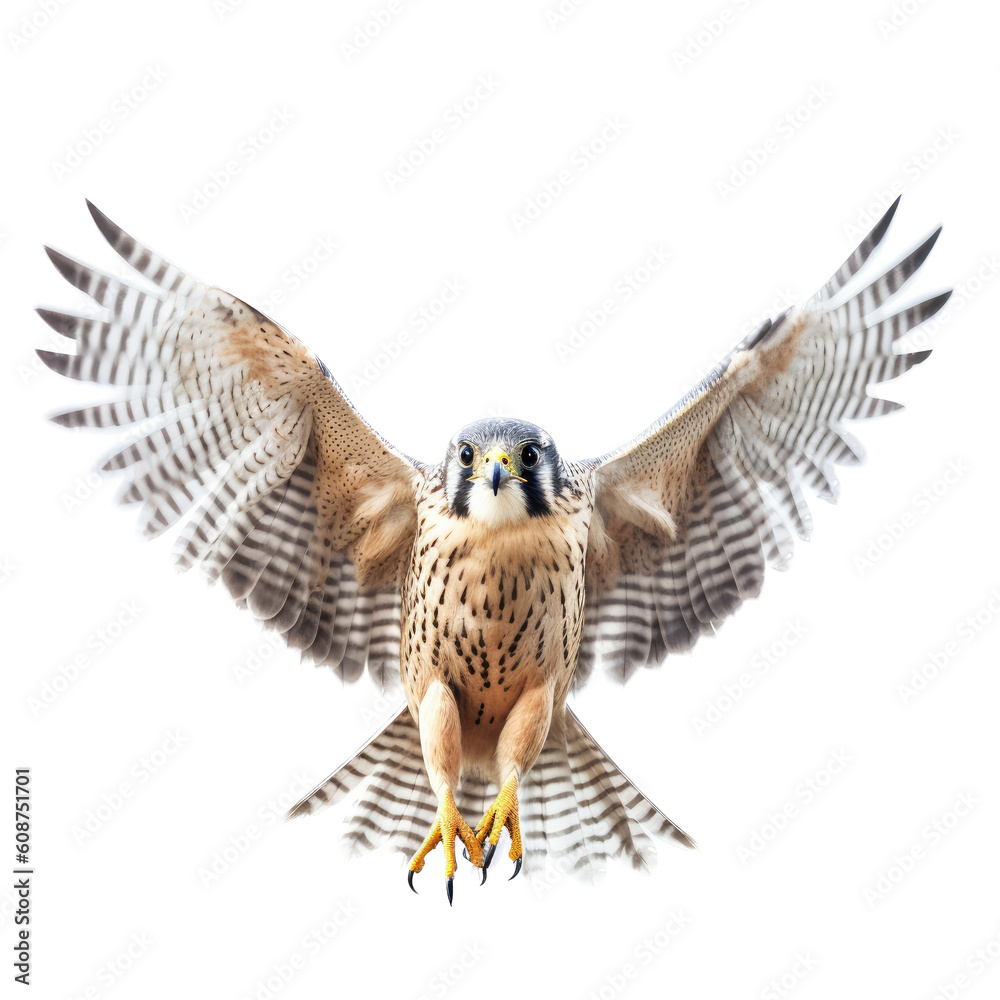 a Peregrine Falcon, Falco peregrinus in-flight wings spread frontal ...