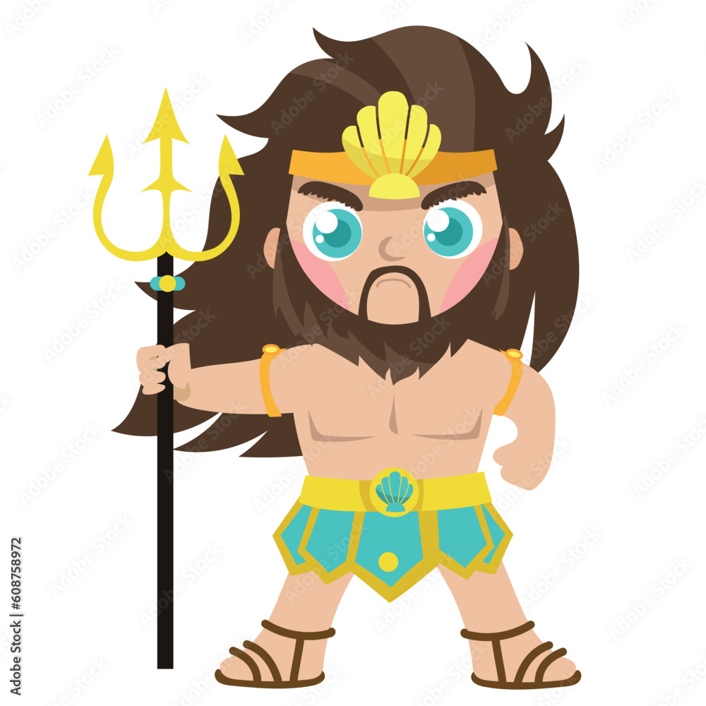 Cute clipart of Poseidon God of the sea, storms, horses, and ...