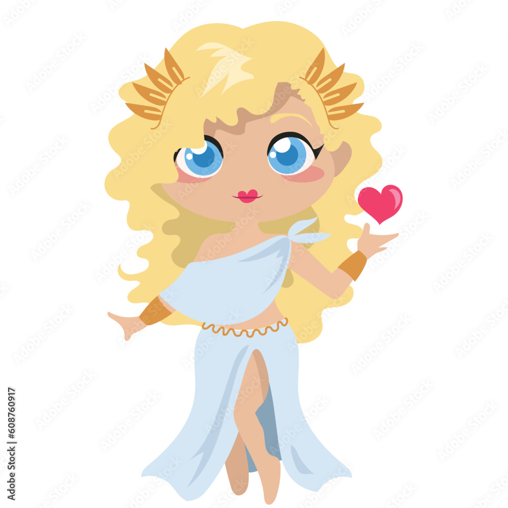 Cute clipart of Aphrodite Goddess of love and beauty on a white ...