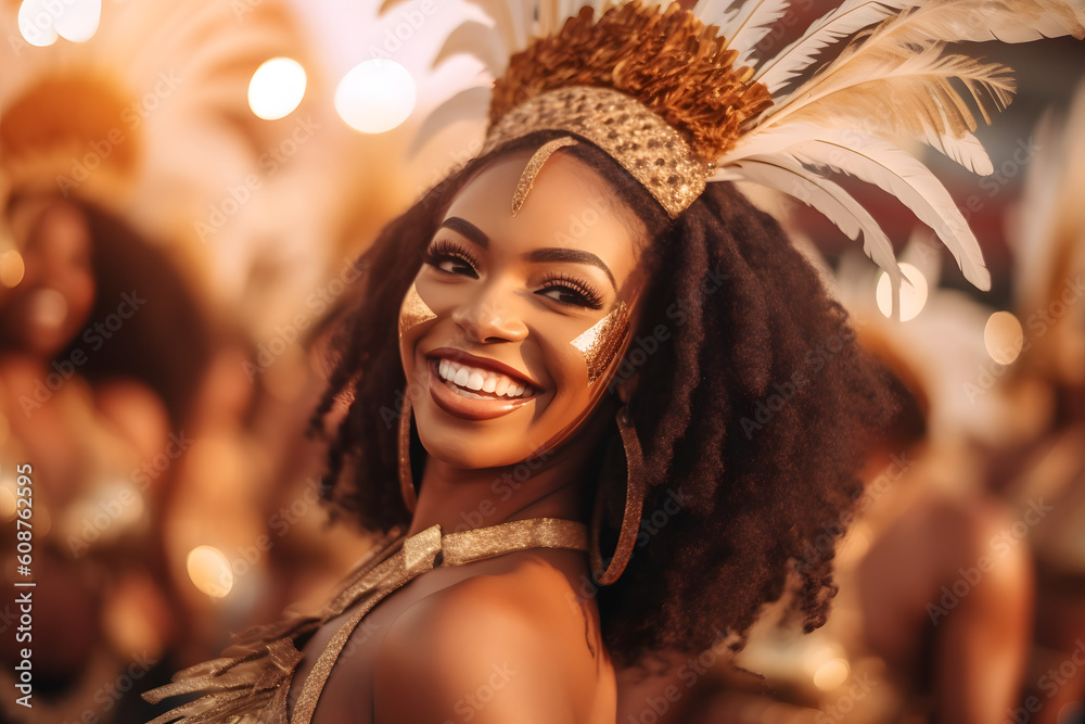 Samba, music and dance with woman at carnival for celebration, party ...