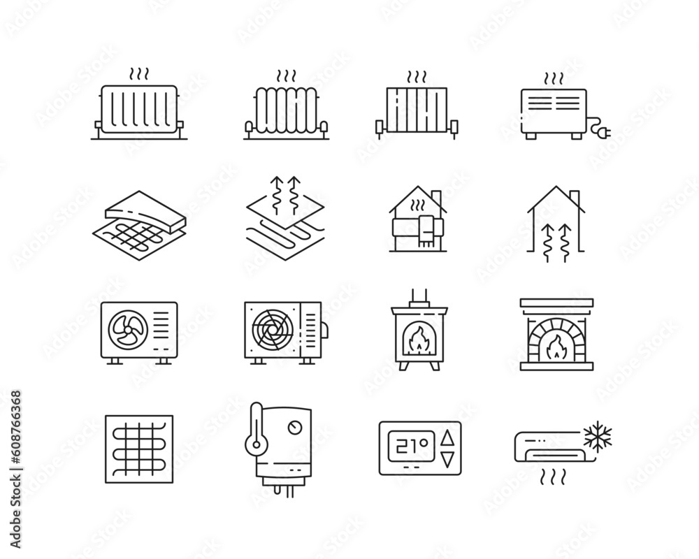 Home Heating Icon collection containing 16 editable stroke icons ...