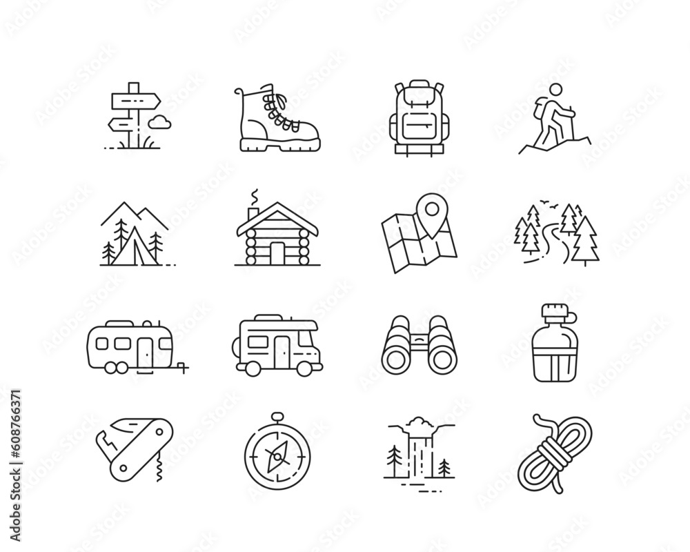 Outdoor Adventure Icon collection containing 16 editable stroke icons ...