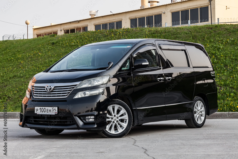 Front View of Toyota Vellfire japanese luxury minivan car in black ...