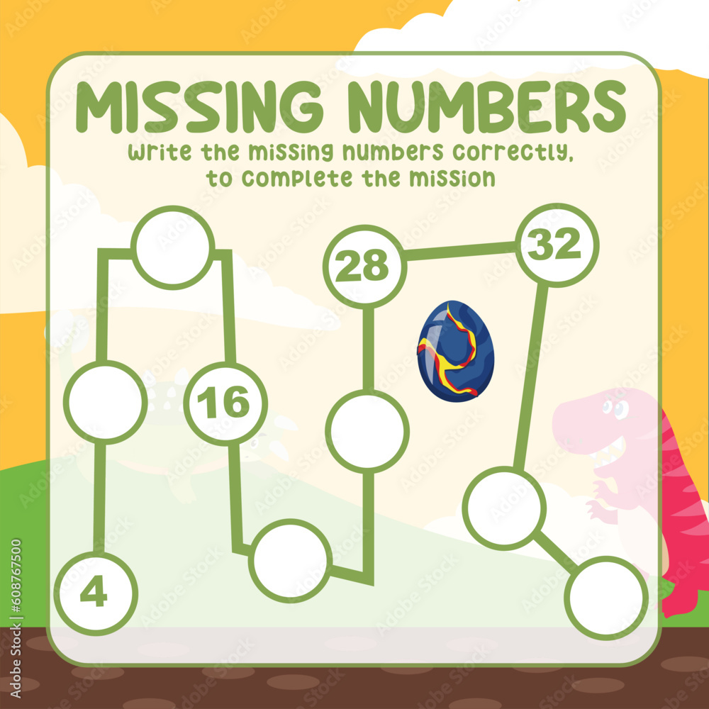 Vetor de Missing number worksheet for preschool children. Write the ...