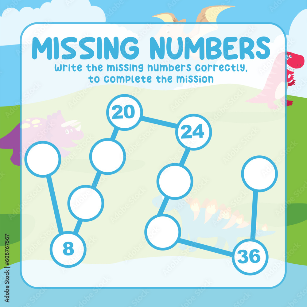 Vetor de Missing number worksheet for preschool children. Write the ...