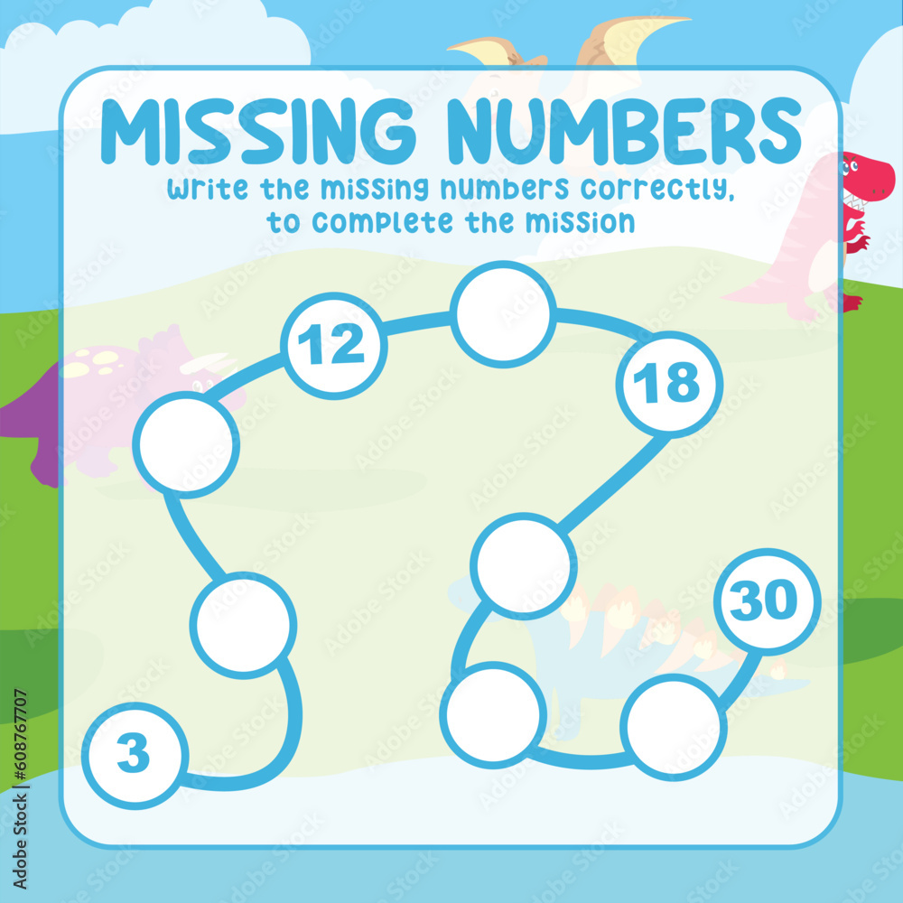 Vetor de Missing number worksheet for preschool children. Write the ...