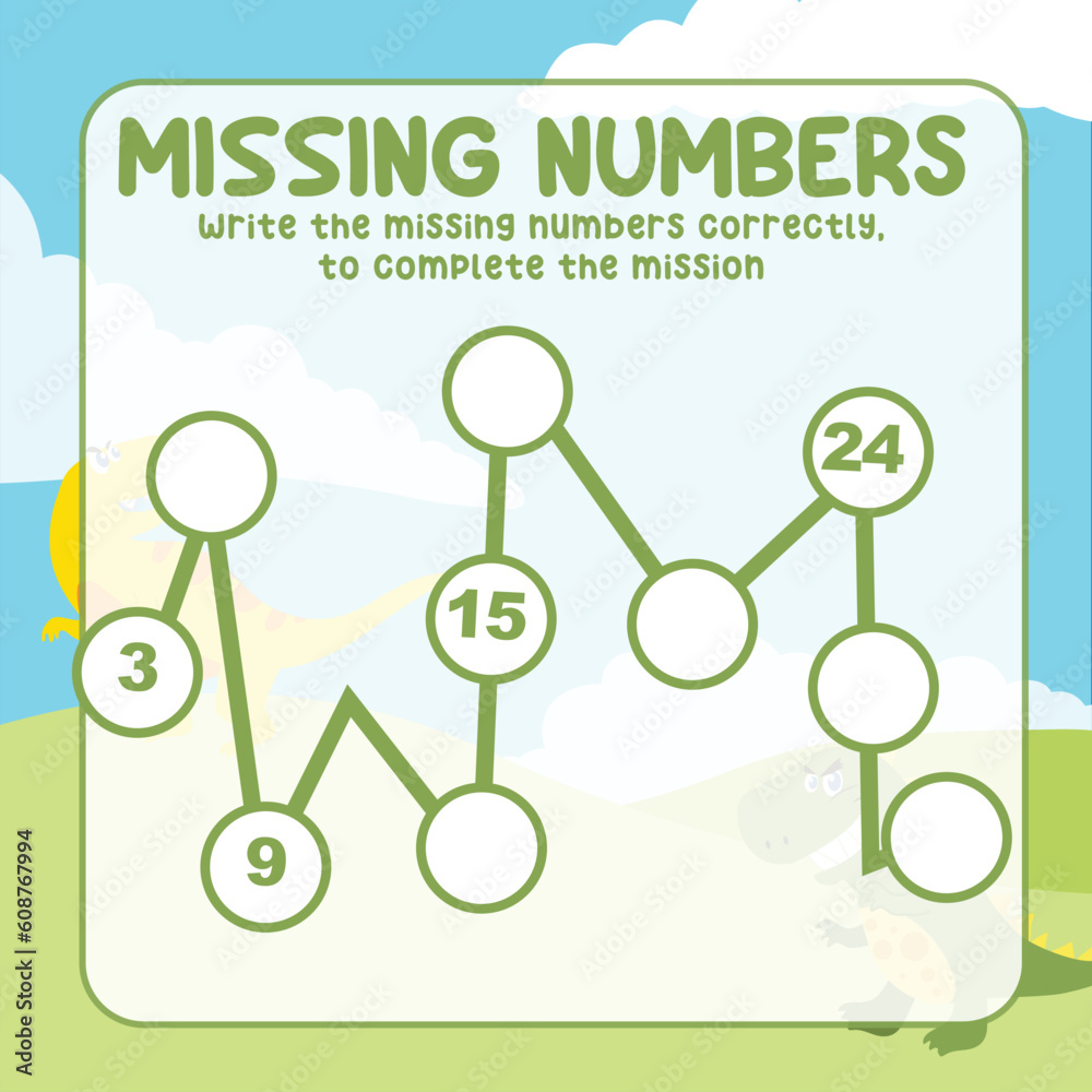 Vetor de Missing number worksheet for preschool children. Write the ...