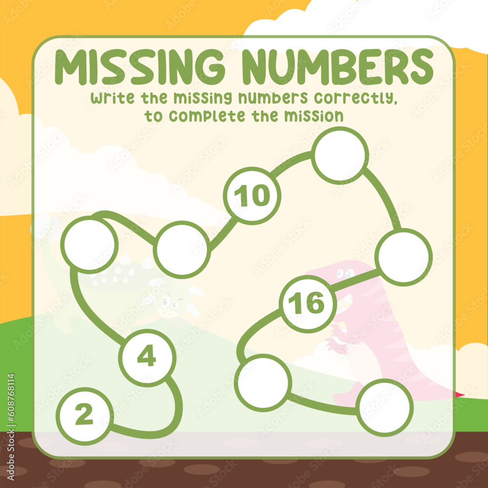 Vetor de Missing number worksheet for preschool children. Write the ...