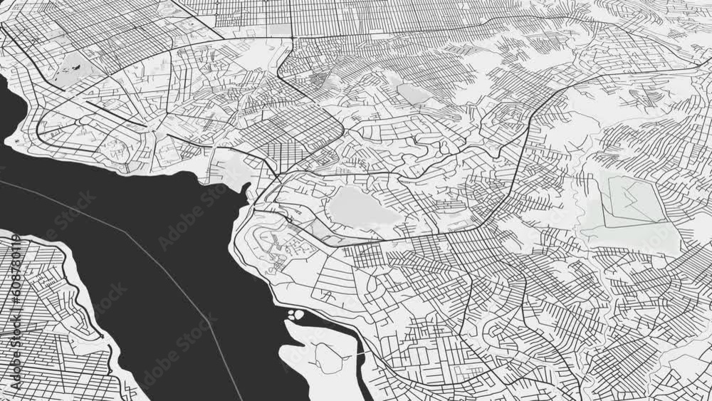 Black and white Kinshasa map background loop. Spinning around DR Congo ...