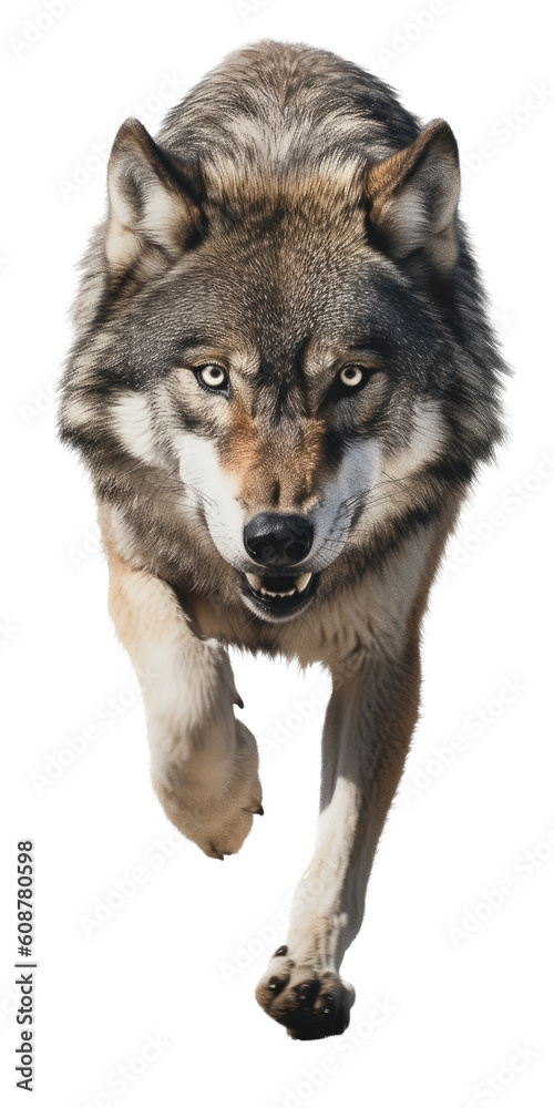 a Timberwolf full body in an aggressive stance, frontal view in a ...
