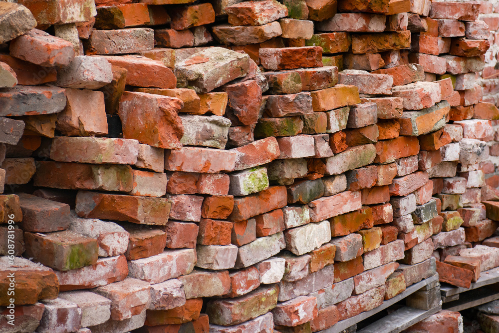 restoration work. the wall of the old building was dismantled. old ...