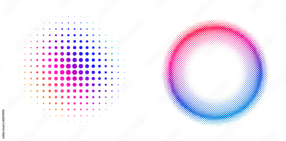 Set Design elements symbol Editable halftone frame dot circle pattern ...