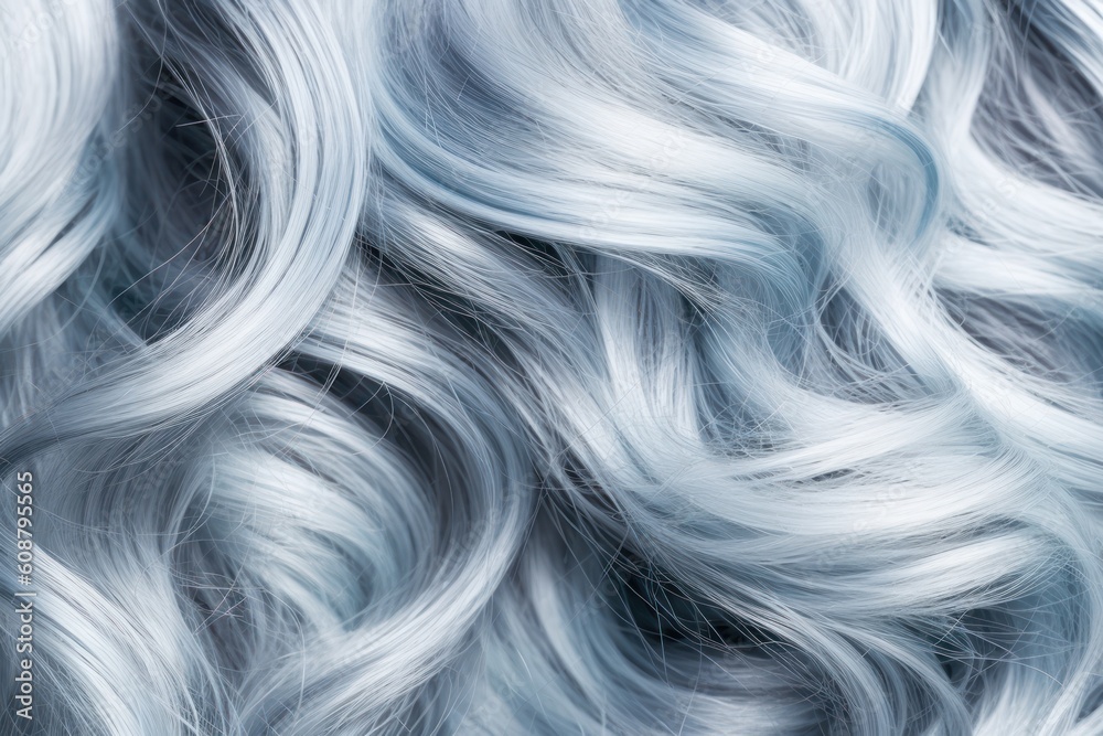 Pastel blue color Hair texture closeup. Wavy light blue and gray hair ...