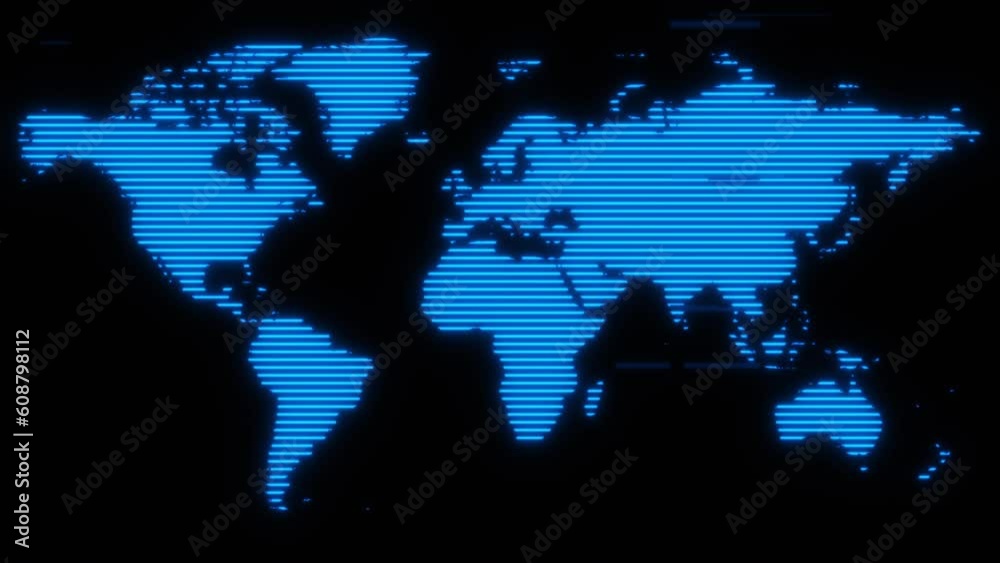 Blue world map hologram. Blue Digital Glitched flicker world Globe ...