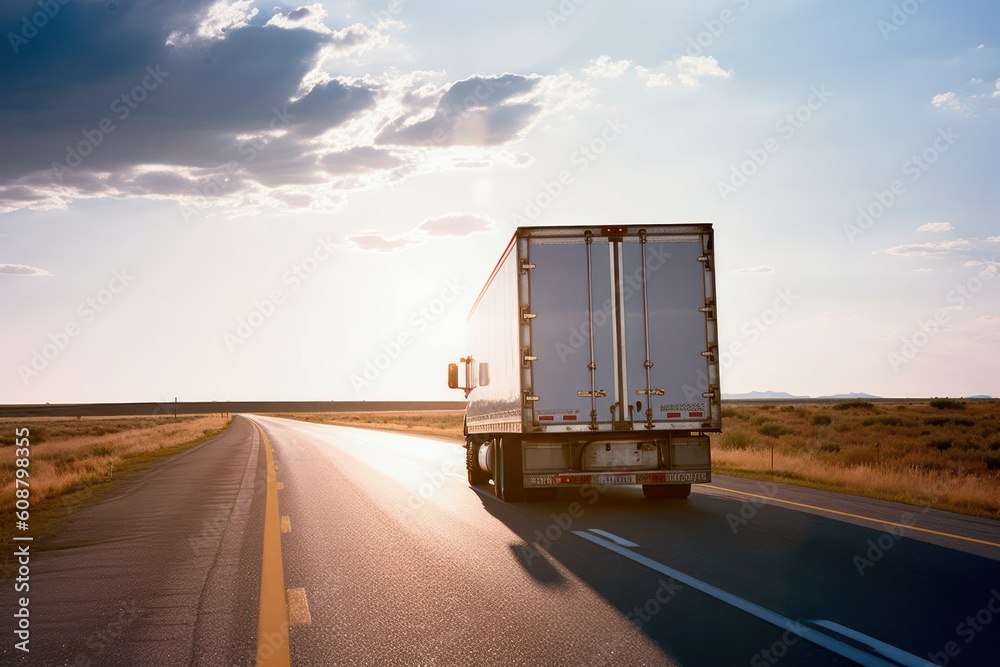 Majestic scene capturing a transport semi-truck effortlessly crossing ...