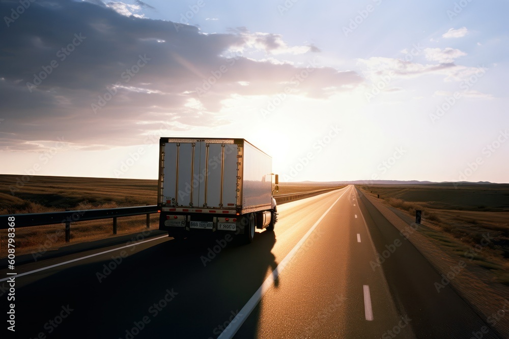 Majestic scene capturing a transport semi-truck effortlessly crossing ...